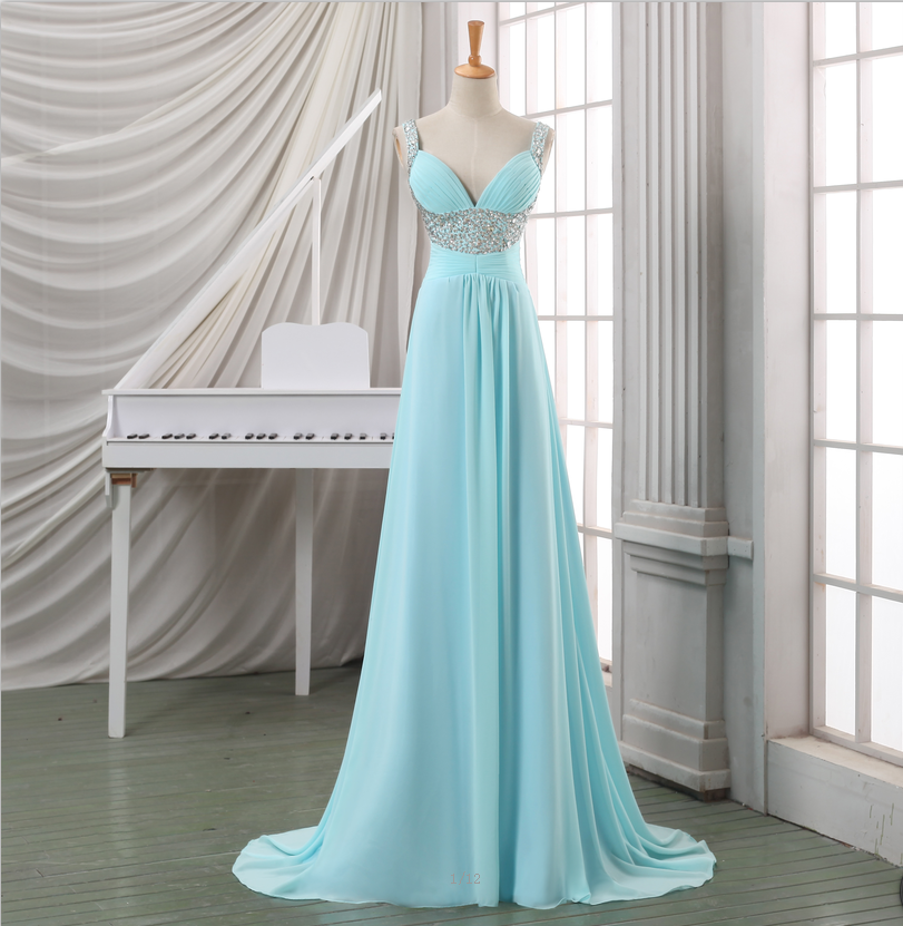 Long Chiffon Prom Dresses With Crystals V-neck Long Chiffon Party ...